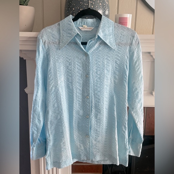 Koret | Tops | Vintage Koret Blue Polka Dot Textured Button Down Shirt ...